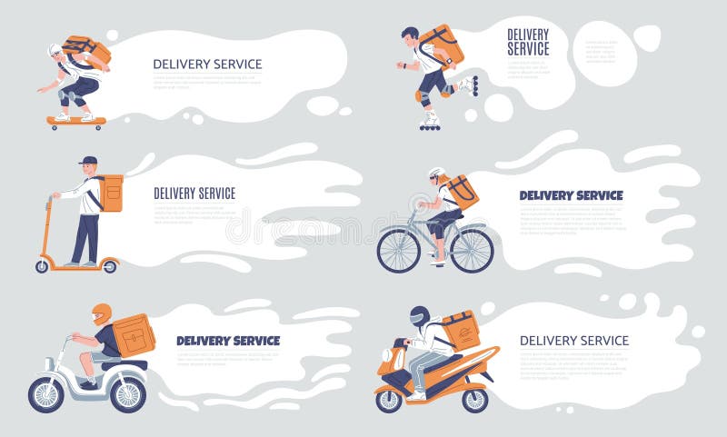 Fast Delivery Design Concept, Set of Cartoon Style Vector Illustration ...