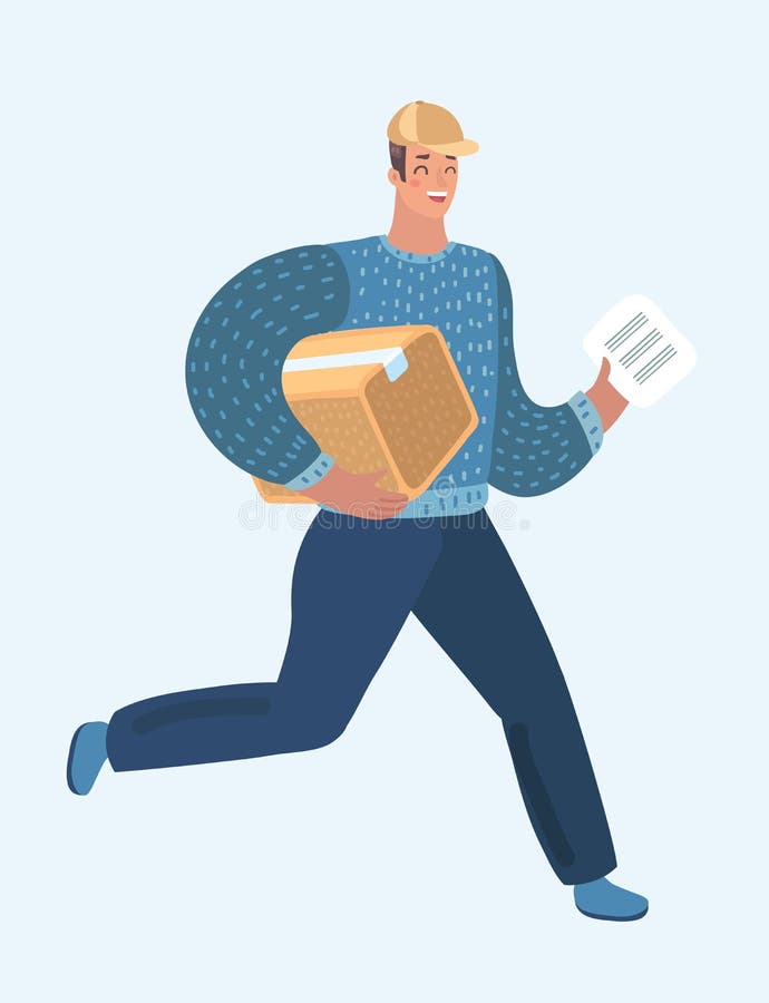 Fast Delivery. Hurrying the Man with a Box in Hand Stock Vector ...