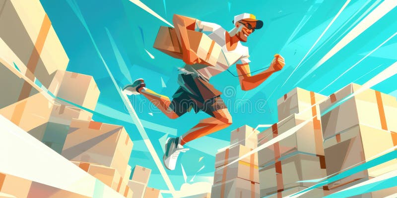 Fast Delivery Man Running with Packages. Created by Generative ...