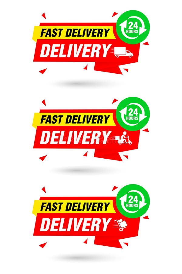 Fast Delivery Origami Red Labels Set Stock Vector - Illustration of ...