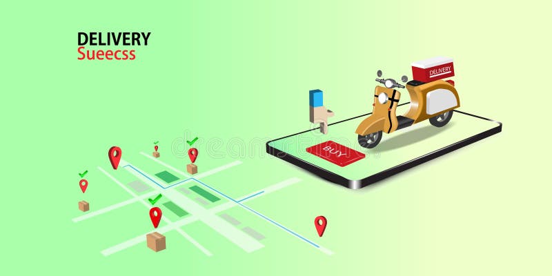 Fast Delivery Package by Scooter on Mobile Phone. Order Package by App ...