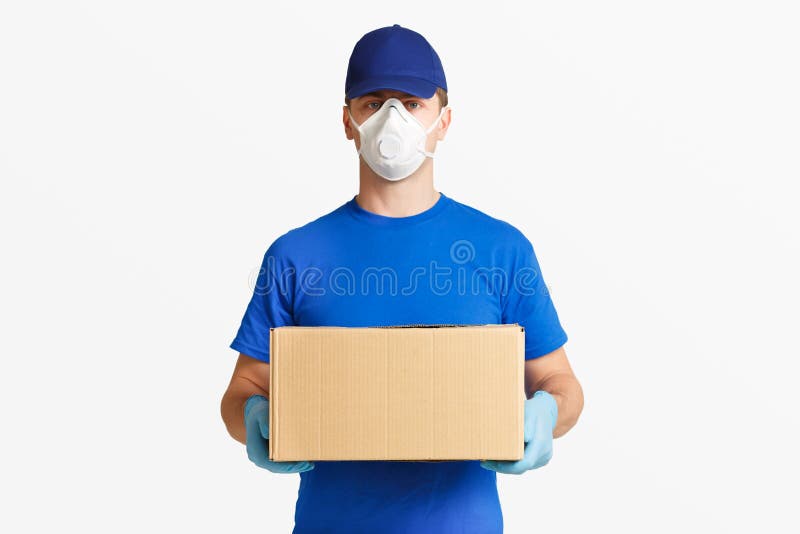 Fast Delivery Parcels. Courier in Blue Uniform Stock Photo - Image of ...