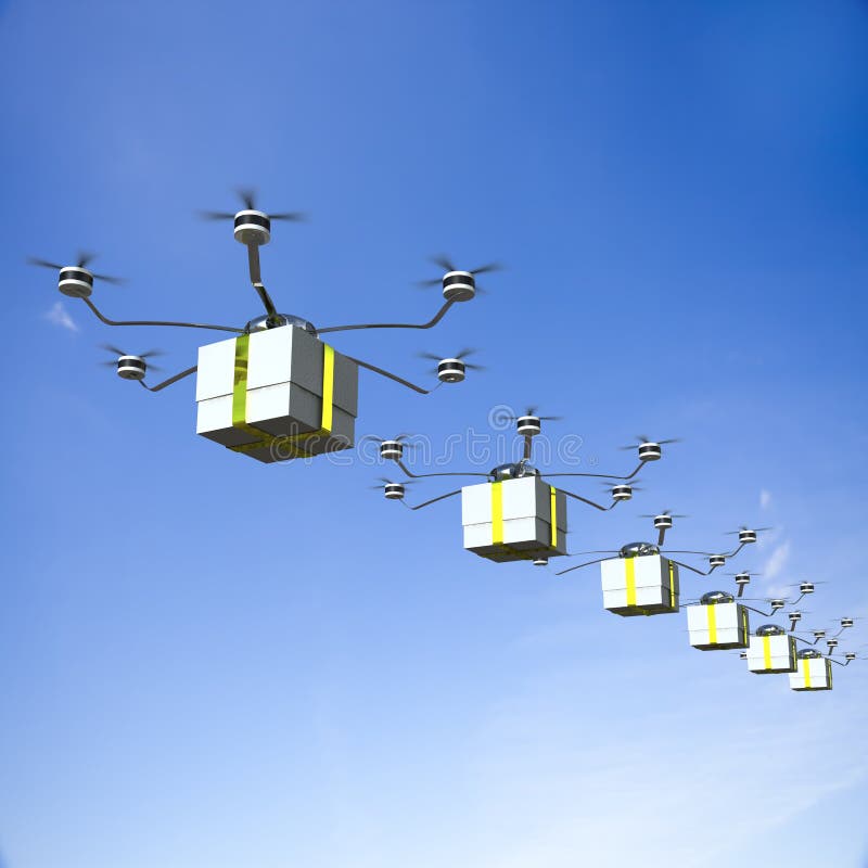 Drone Carrying Pizza for Fast Food Delivery Concept Stock Photo - Image ...