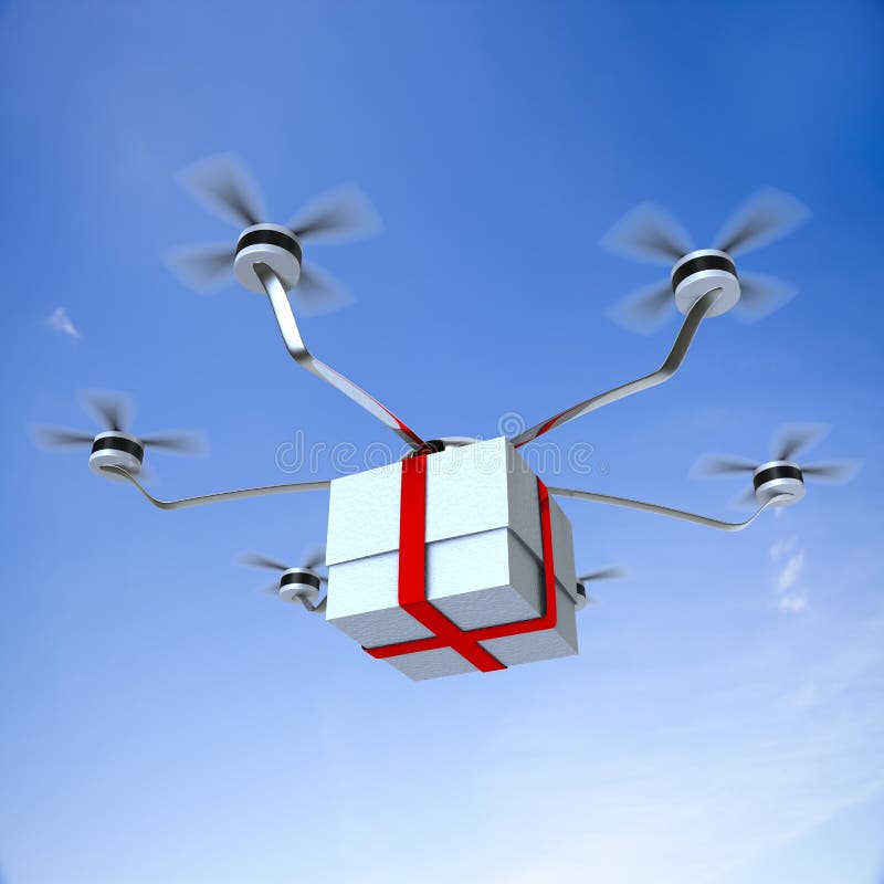 Drone Carrying Pizza for Fast Food Delivery Concept Stock Photo - Image ...