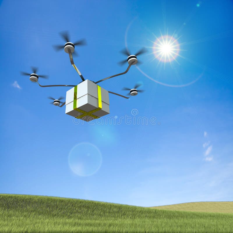 Drone Carrying Pizza for Fast Food Delivery Concept Stock Photo - Image ...