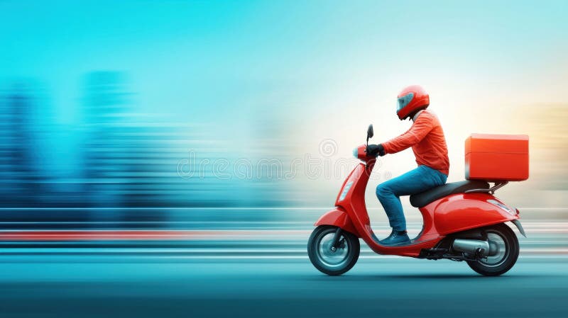 Fast Delivery on Scooter in Urban Setting Stock Illustration ...