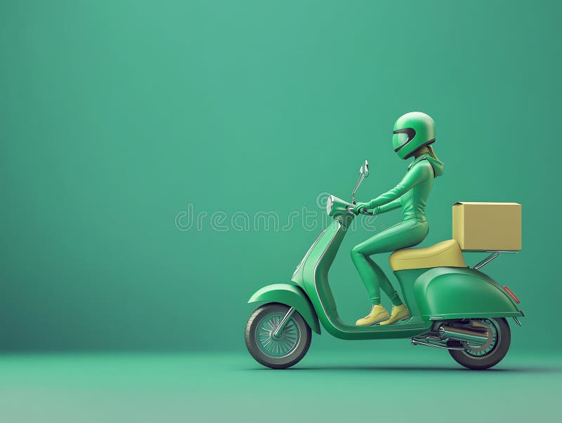 Green Scooter Delivery Rider with Package Stock Illustration ...