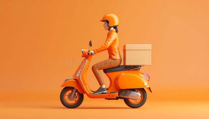 Fast Delivery Service: Orange Scooter Rider with Package Stock Photo ...