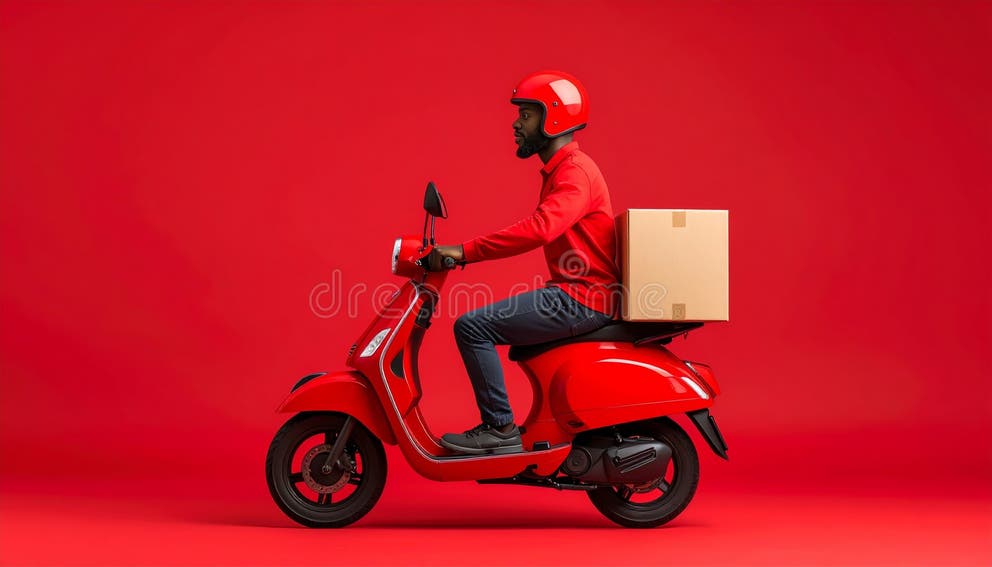 Fast Delivery Service: Red Scooter Courier with Package Stock Photo ...