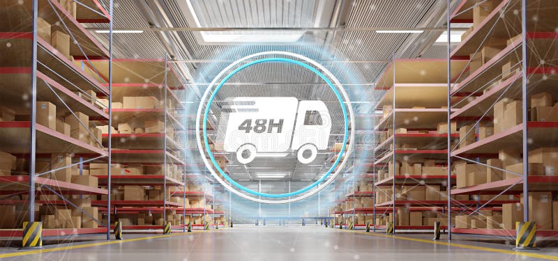 Fast Delivery System Concept on a Warehouse Background 3d Render Stock ...