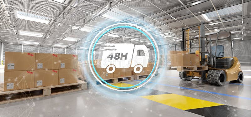 Fast Delivery System Concept on a Warehouse Background 3d Render Stock ...