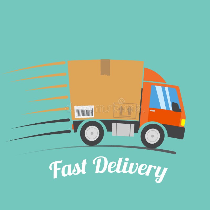 Fast Delivery Vector Illustration. Truck with Letters Isolated on Black ...