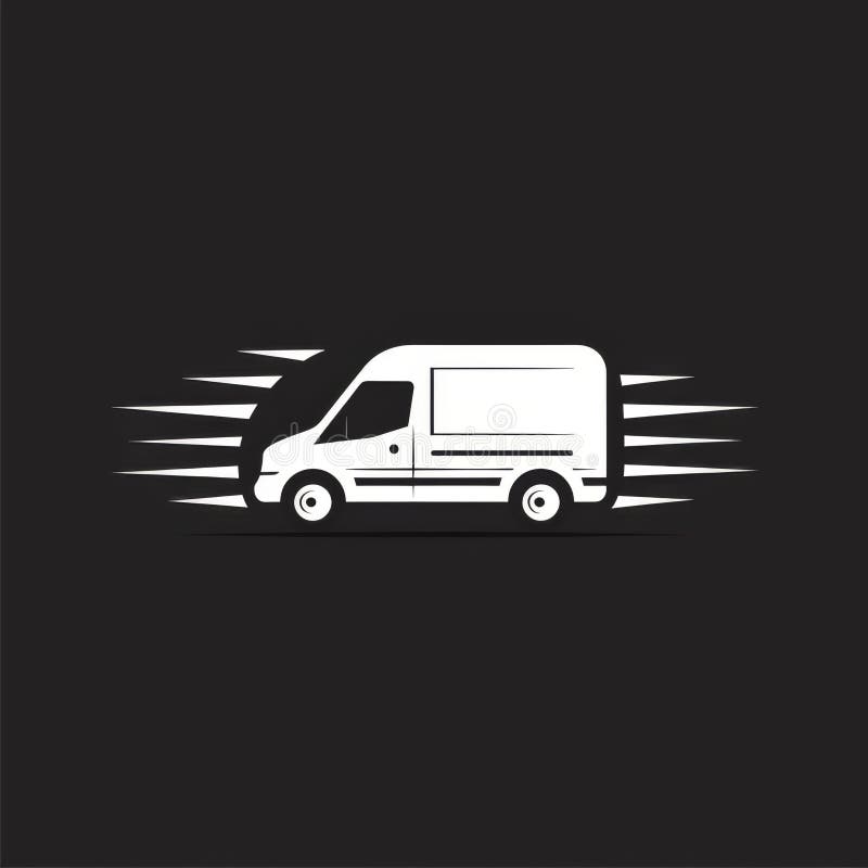 Fast Delivery Van Icon in Motion on Black Background - Express Shipping ...