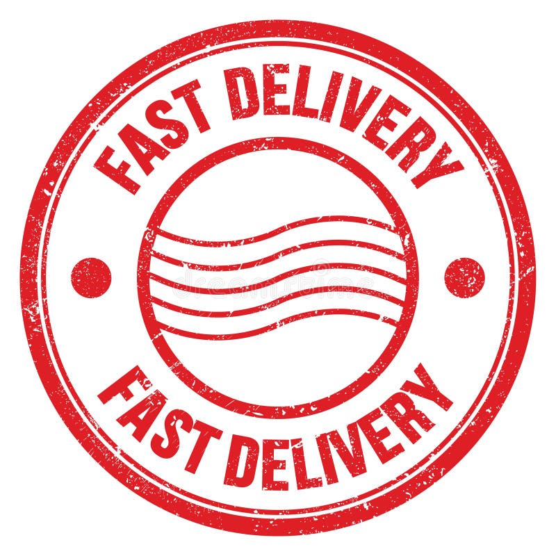 FAST DELIVERY Text Written on Red Round Postal Stamp Sign Stock ...