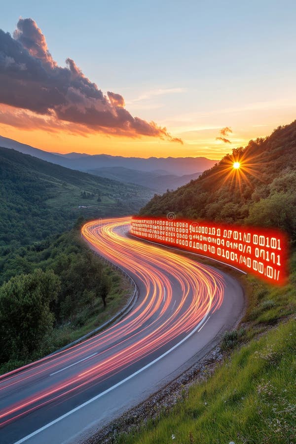 Fast Digital Data Flow on the Road in a Scenic Mountainous Landscape ...