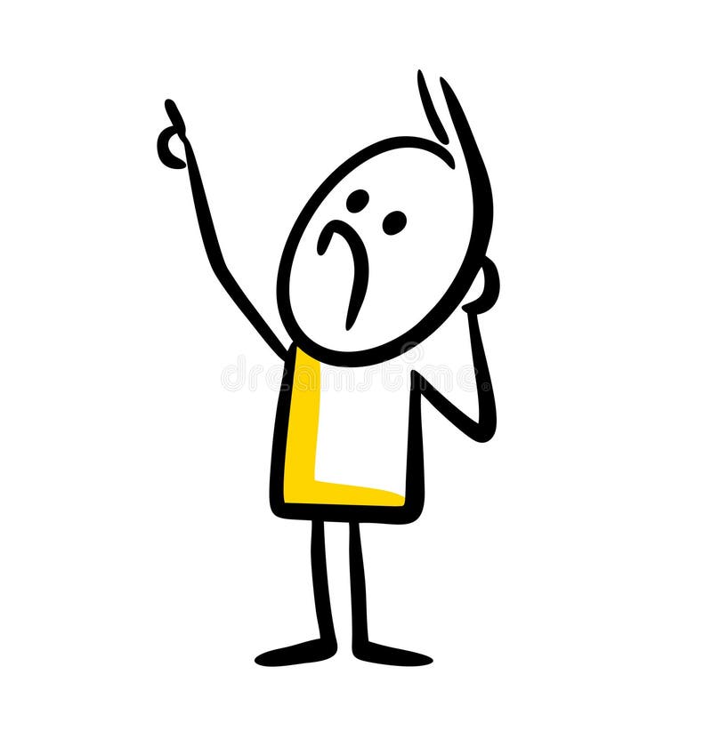 Fast Drawn Stickman Looking in the Sky and Point with His Finger High ...