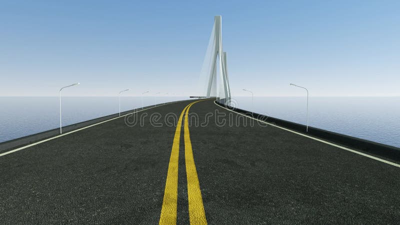 Fast Driving Forward on the Long Curve Bridge, 3d Rendering Stock ...
