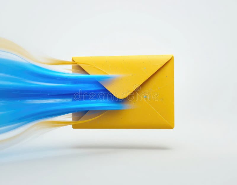 Fast Email Delivery Concept with Yellow Envelope and Blue Speed Lines ...