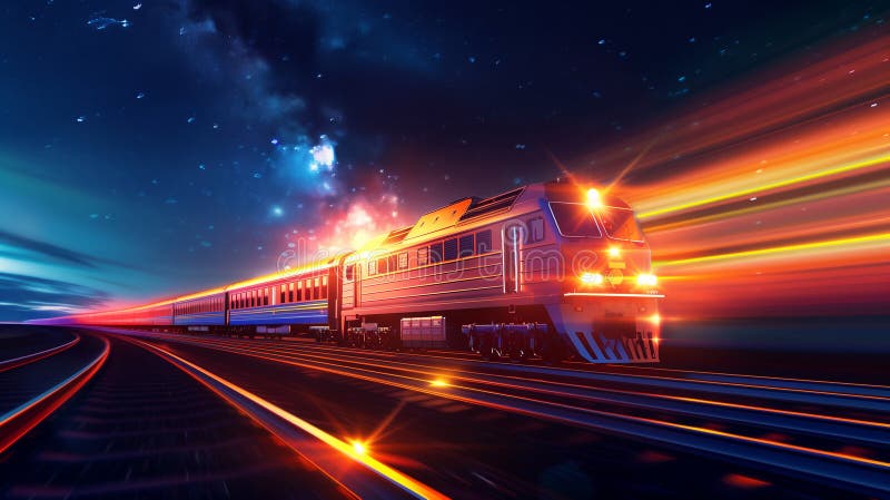 Fast Express Passenger Train on High Speed Railway Moving from Flash ...