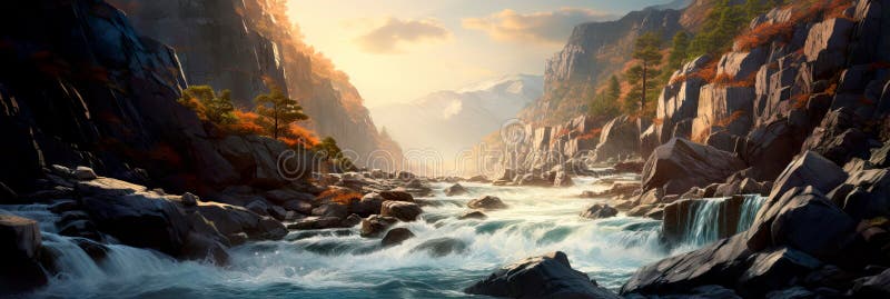 Fast-flowing River Cutting through a Rocky Gorge, Emphasizing the ...