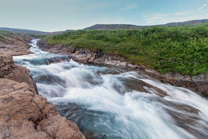 Fast Flowing River in Iceland - Evening Time Stock Photo - Image of ...