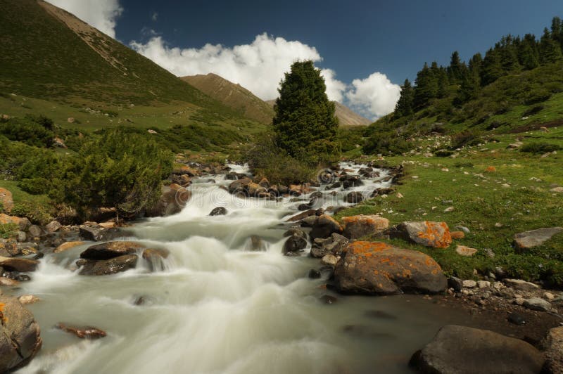 A Fast Flowing River in the Mountains, Kyrgyzstan Stock Image - Image ...