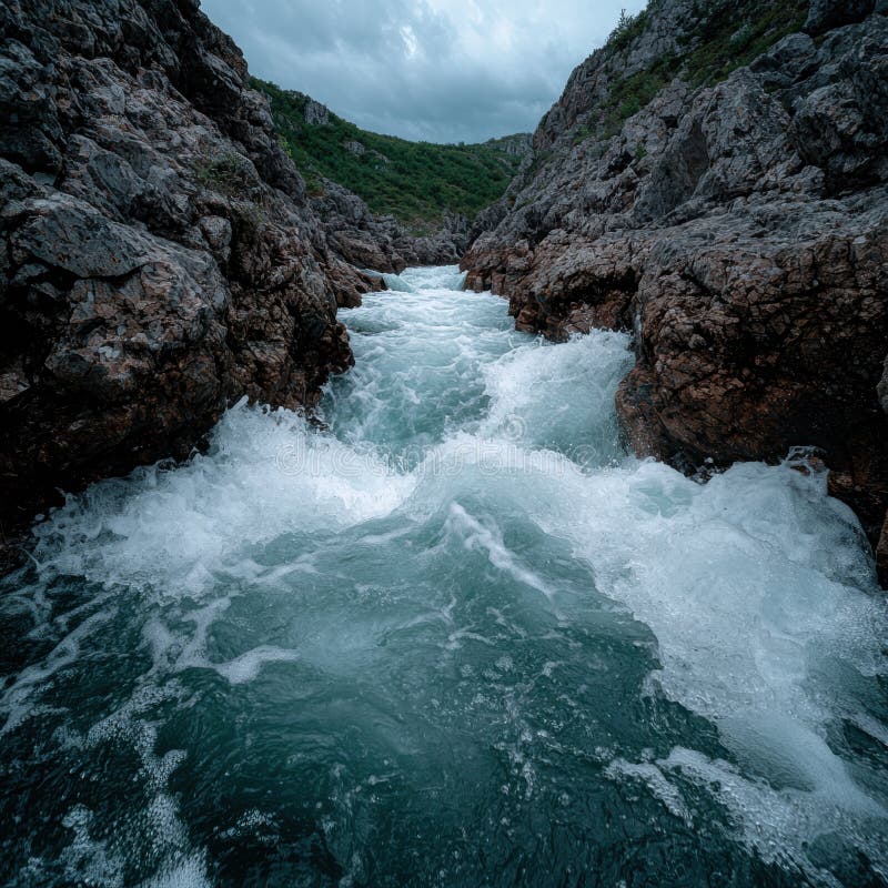 Fast Flowing River in a Rocky Canyon Stock Illustration - Illustration of rapid, cliff: 359287430