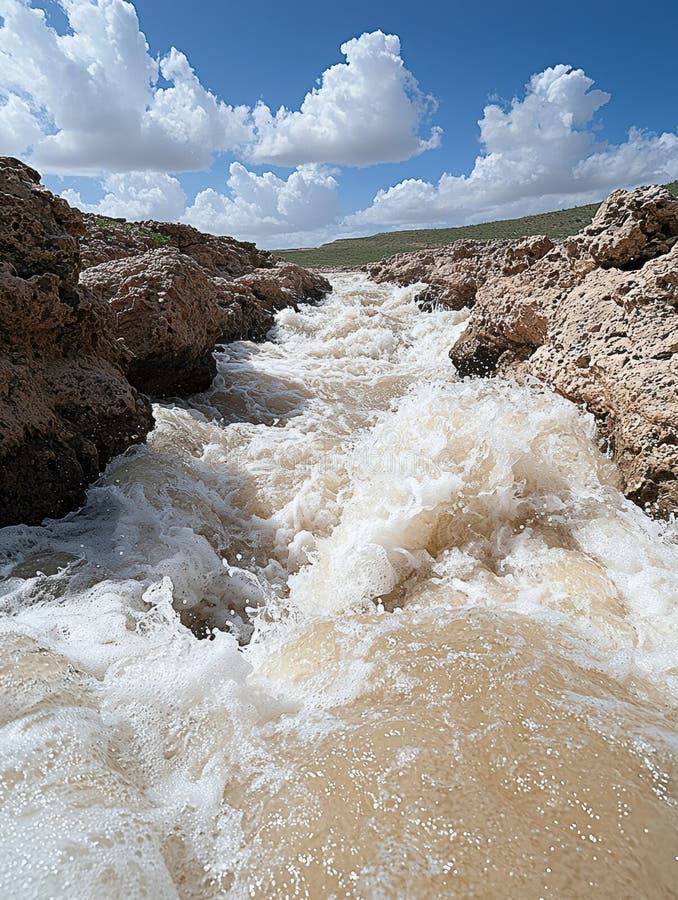 Fast Flowing Water in a Rocky Riverbed Stock Illustration ...