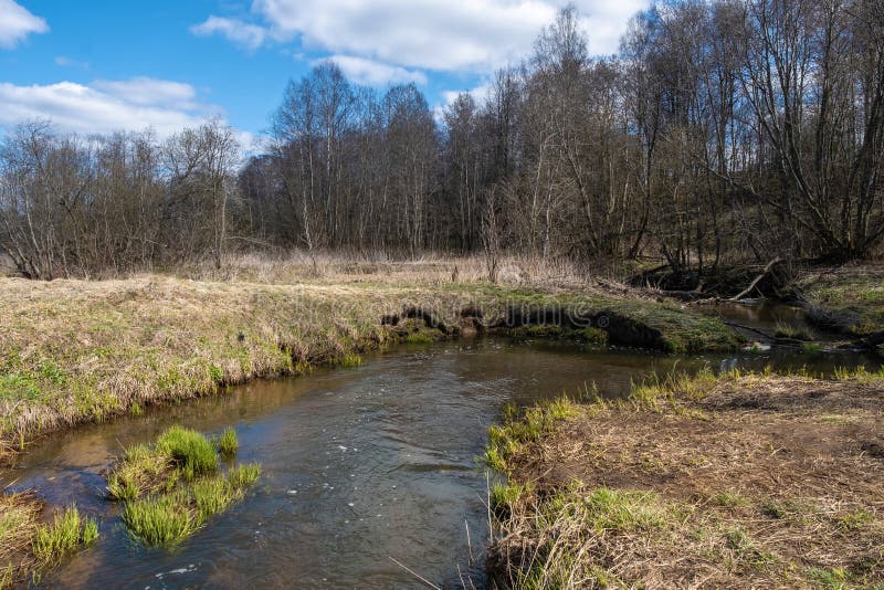 Fast Flowing Water in a Small River on a Spring Sunny Day Stock Photo ...