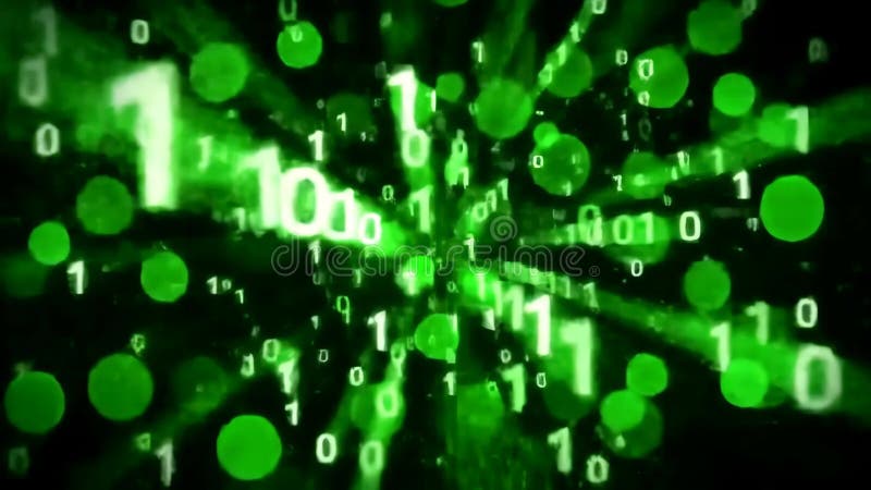 Fast Forward Flight through a Futuristic Green Tunnel of Glowing Binary ...