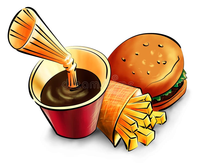 Sad Fast Food Characters Fries Cola Burger Stock Vector - Illustration ...