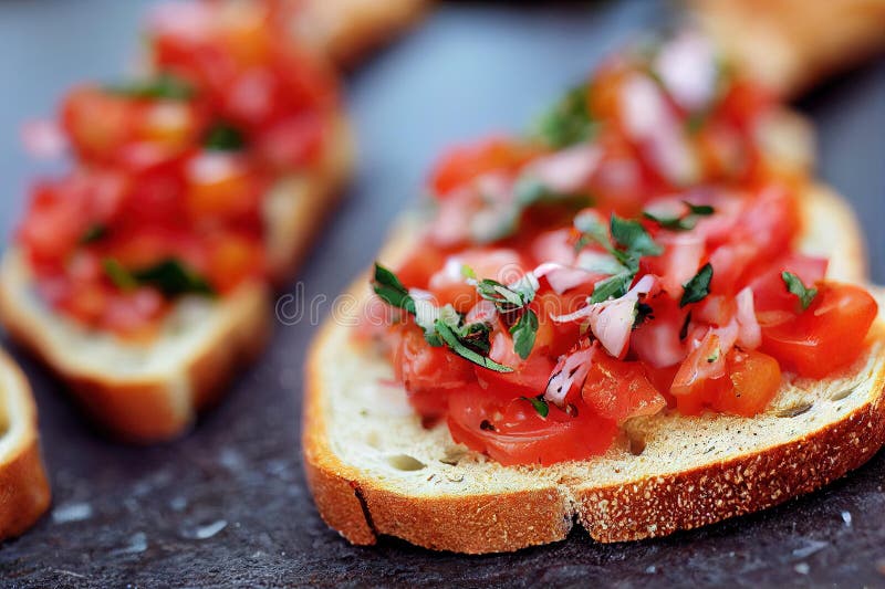 Fast Food Antipasto Bruschetta with Tomatoes and Basil Fried Bread ...
