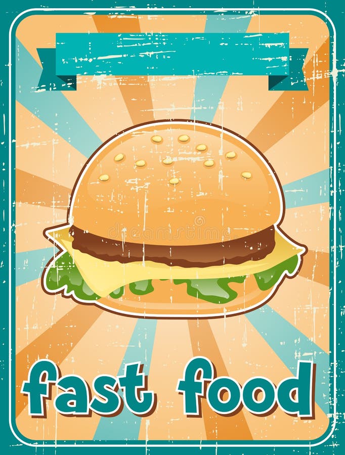 Fast Food Background with Hamburger in Retro Style Stock Vector ...