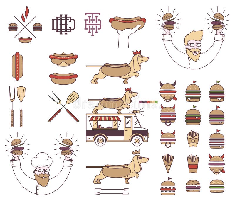 Fast Food Badges and Icons Colored 5 Stock Illustration - Illustration ...
