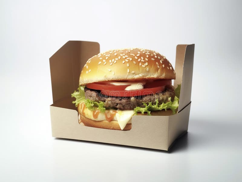 Fast Food Beef Burger with Cheese Delicious Packaged in a Practical Box ...
