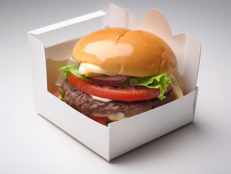 Fast Food Beef Burger Delicious Packaged in a Practical Box Stock ...