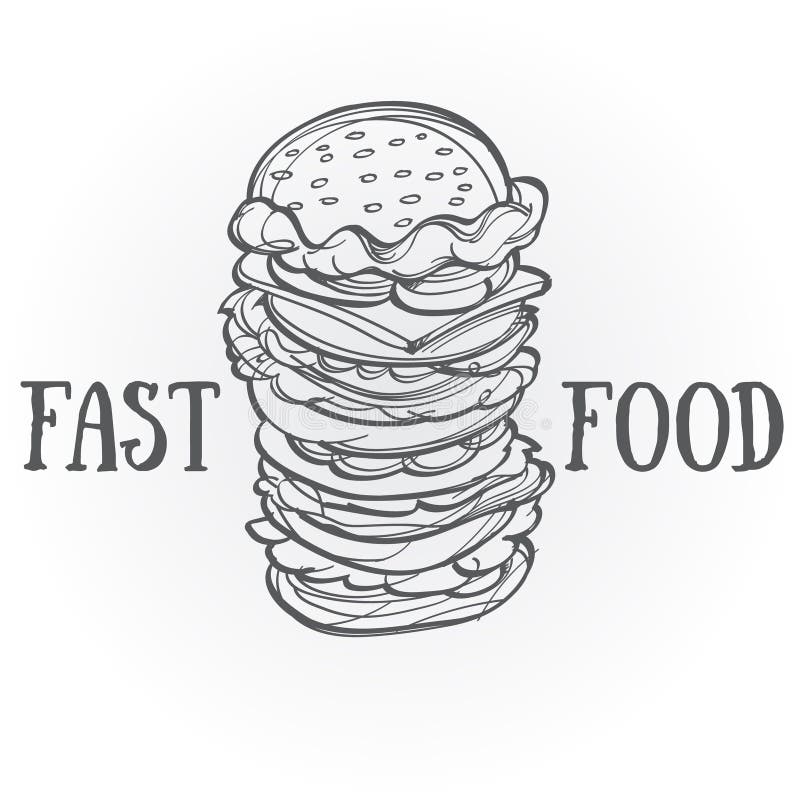 Fast Food. Big Hamburger Outline Sketch Stock Illustration ...