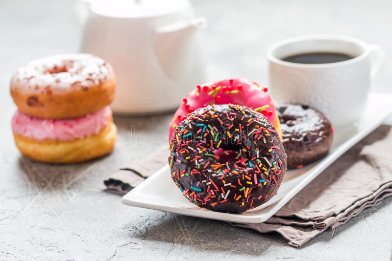 Fast Food Breakfast with Donut Stock Image - Image of breakfast, sugary ...