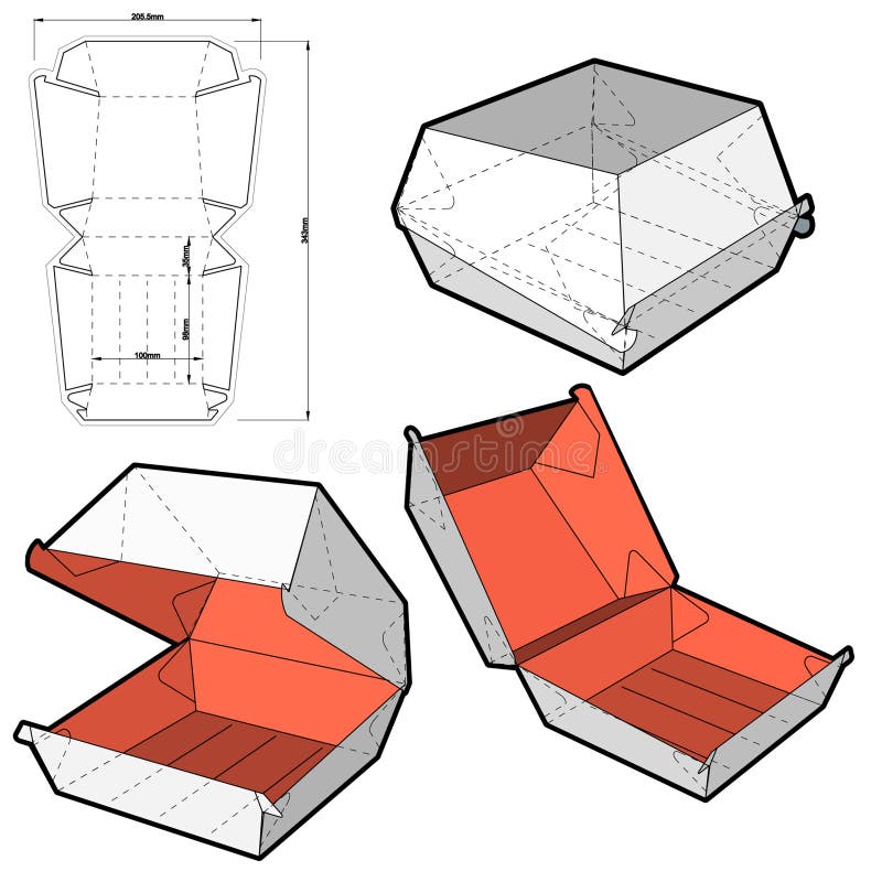 Fast Food Burger Box and Die-cut Pattern. Stock Illustration ...