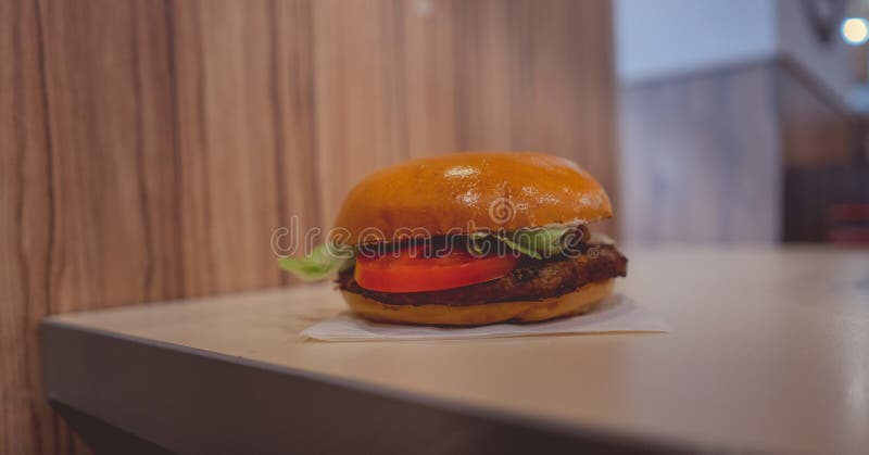 Fast Food Burger. Hamburger Table in Fast Food Restaurant Stock Photo ...