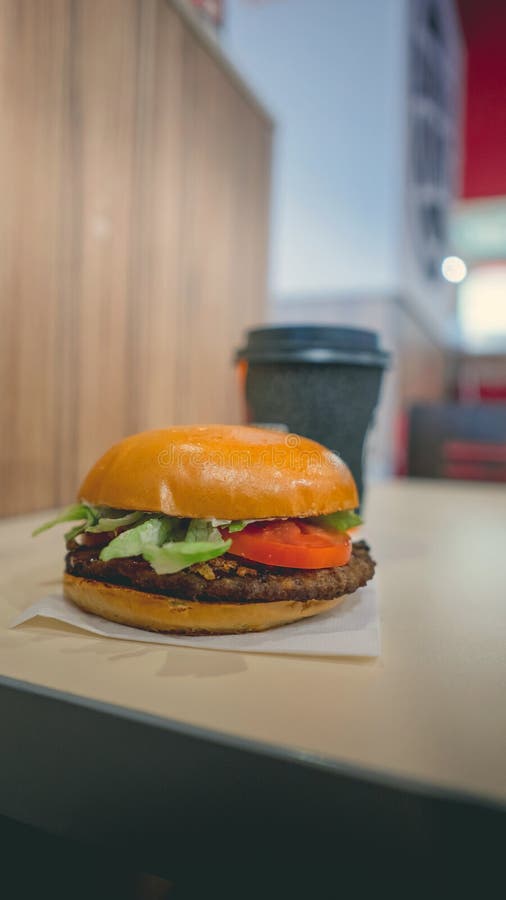 Fast Food Burger. Hamburger Table in Fast Food Restaurant Stock Photo ...