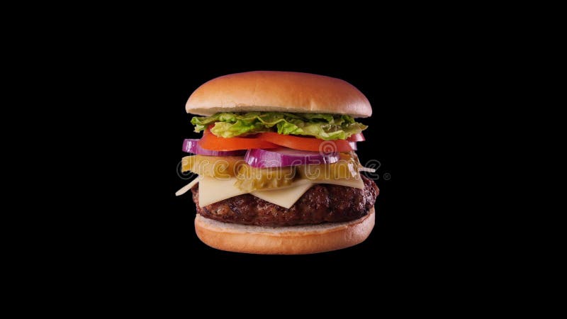 Fast Food Burger Spinning, with Ingredient Catapulted on Top - Alpha ...