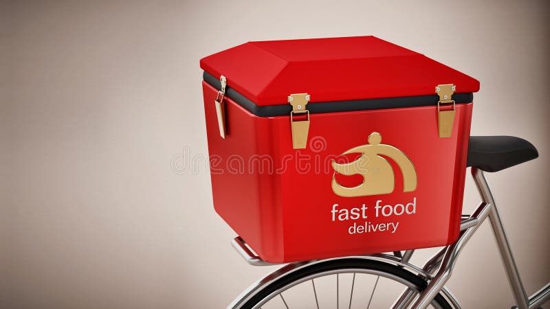 Fast Food Carrying Box Loaded on a Bicycle. 3D Illustration Stock ...