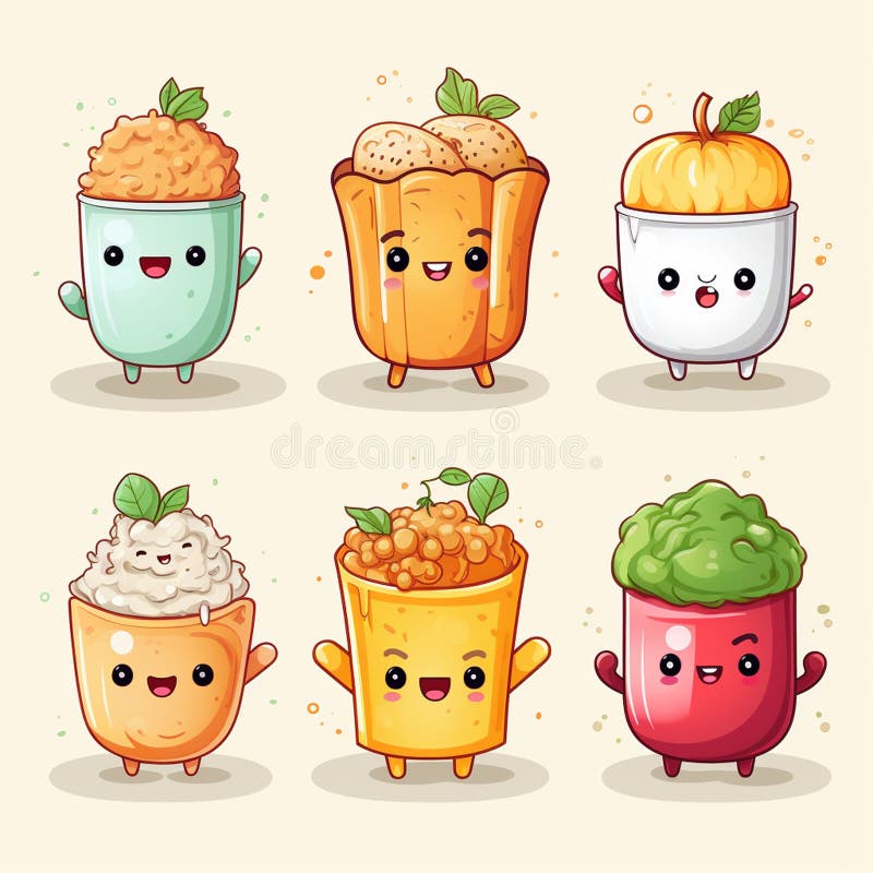 Fast Food Cartoon Character Set. Vector Illustration Stock Illustration ...