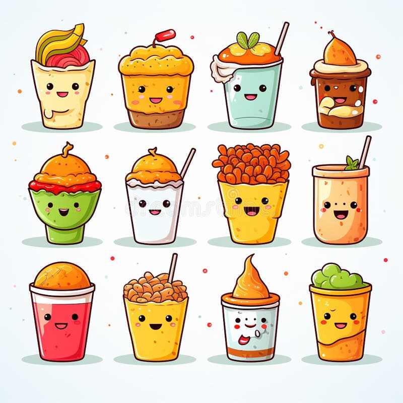 Fast Food Cartoon Character Set. Vector Illustration Stock Illustration ...