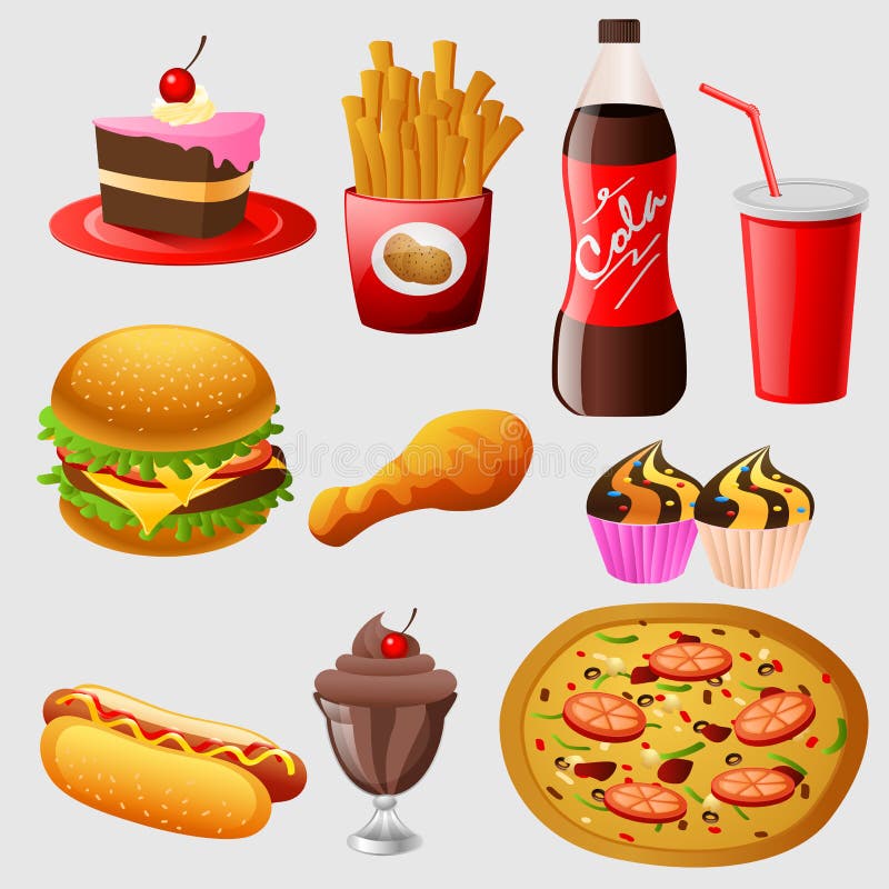 Fast Food Cartoon Collection. Stock Vector - Illustration of junk, card ...