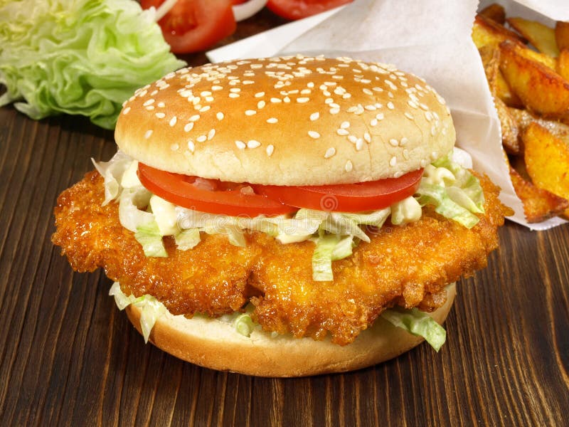 Fast Food - Chicken Burger with Tomato Stock Image - Image of cuisine ...