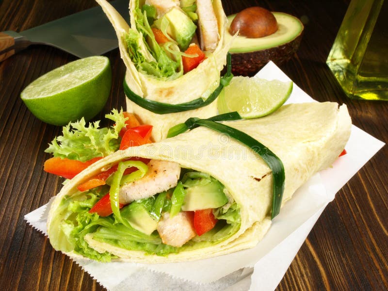 Fast Food - Chicken Wrap with Avocado Stock Image - Image of meal, away ...