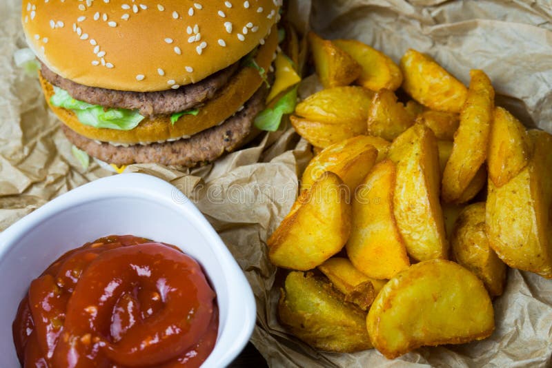 Fast Food and a Chilled Glass of Fresh Light Beer. Stock Image - Image ...