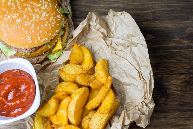 Fast Food and a Chilled Glass of Fresh Light Beer. Stock Photo - Image ...
